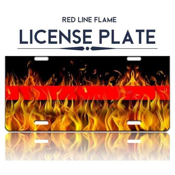 Accents | Red Line Flame License Plate Cover Firemen License Plate ...